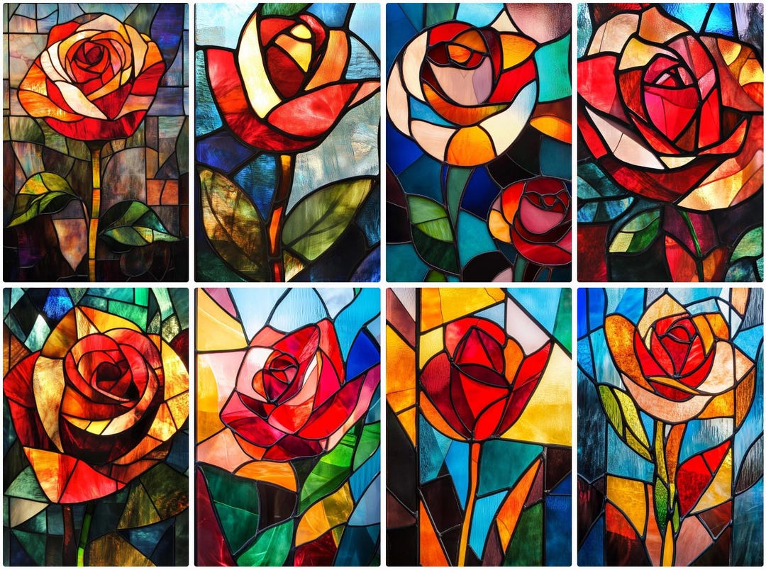 Custom Rose Stained Glass Window Film | Colorful Privacy Decorative ...