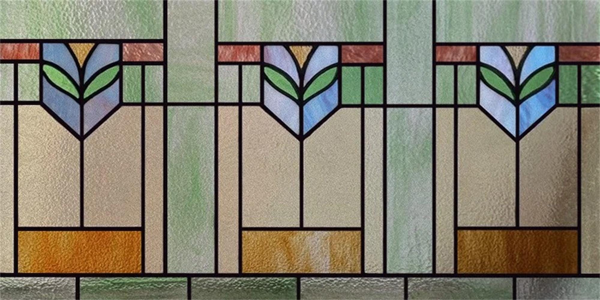 Horizontal Stained Glass Window Film – Green and Blue Geometric Privacy ...