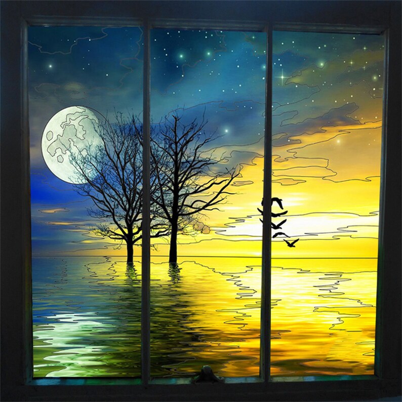 Window Film Frosted Stained Glass Filmscustomized Scenery Sun - Etsy