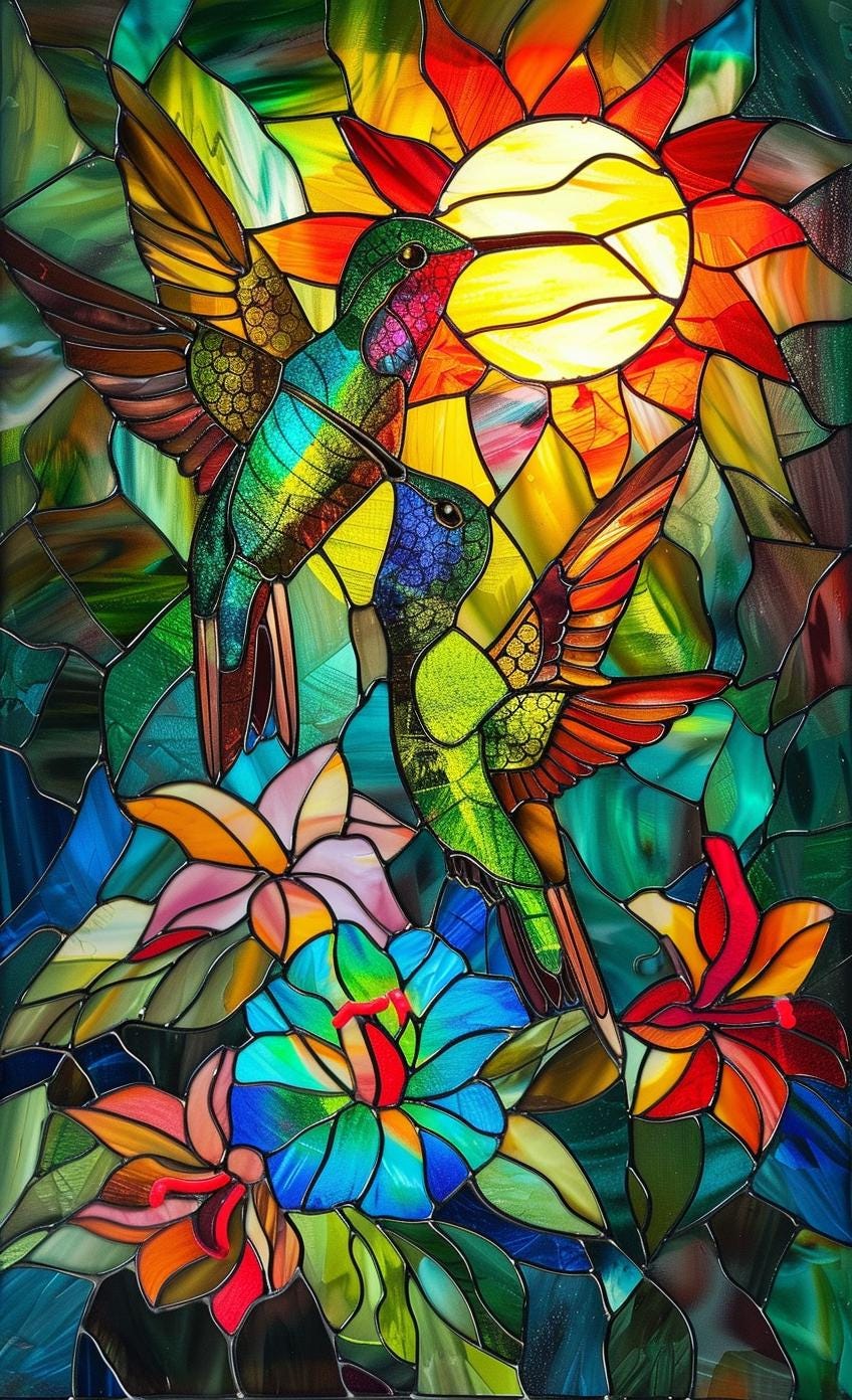 Hummingbird Stained Glass Window Film - Vibrant Privacy Cling With ...