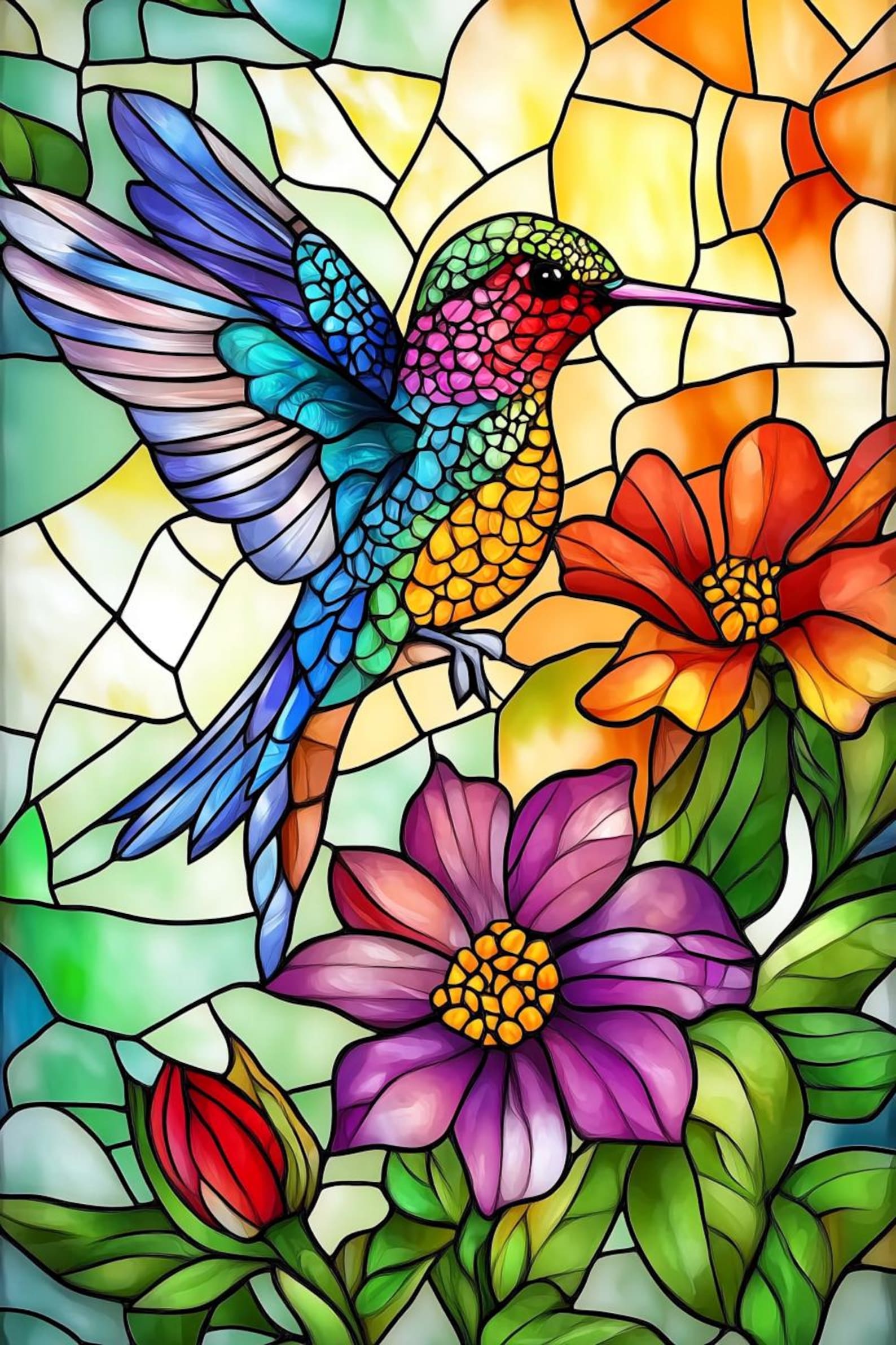 Hummingbird Stained Glass Window Film – Frosted Privacy Decorative ...