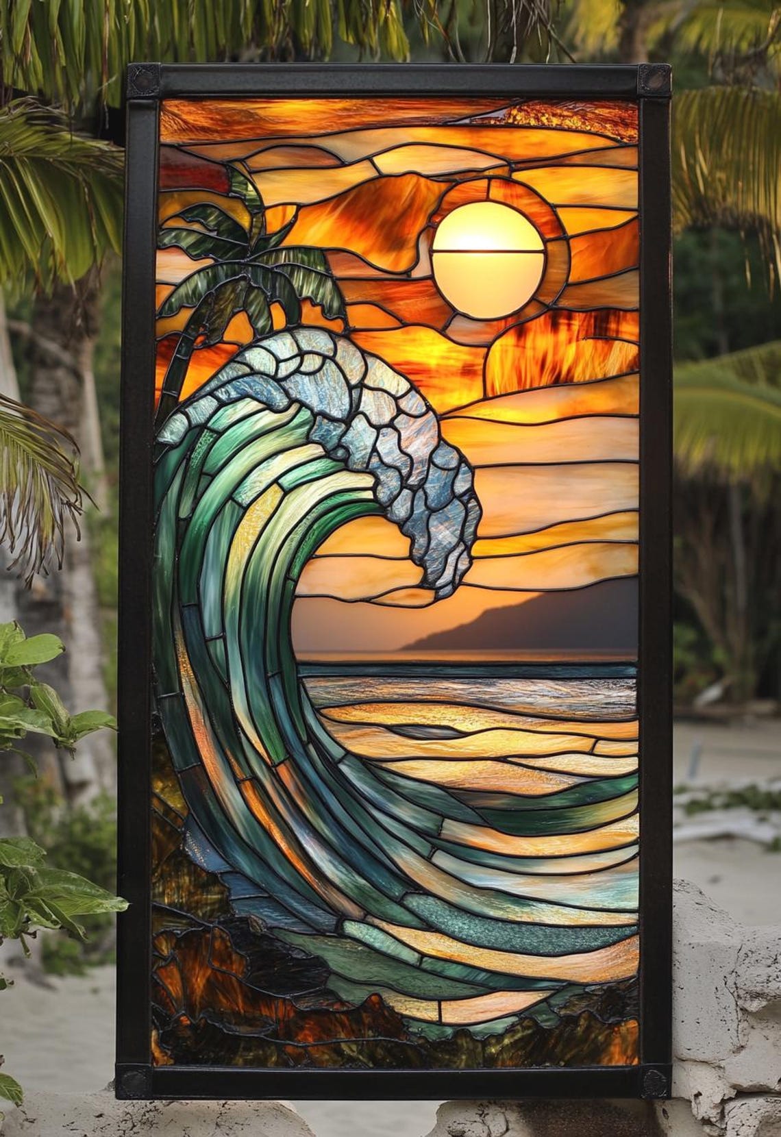 Custom Earth Tone Ocean Wave Stained Glass Window Film Privacy ...
