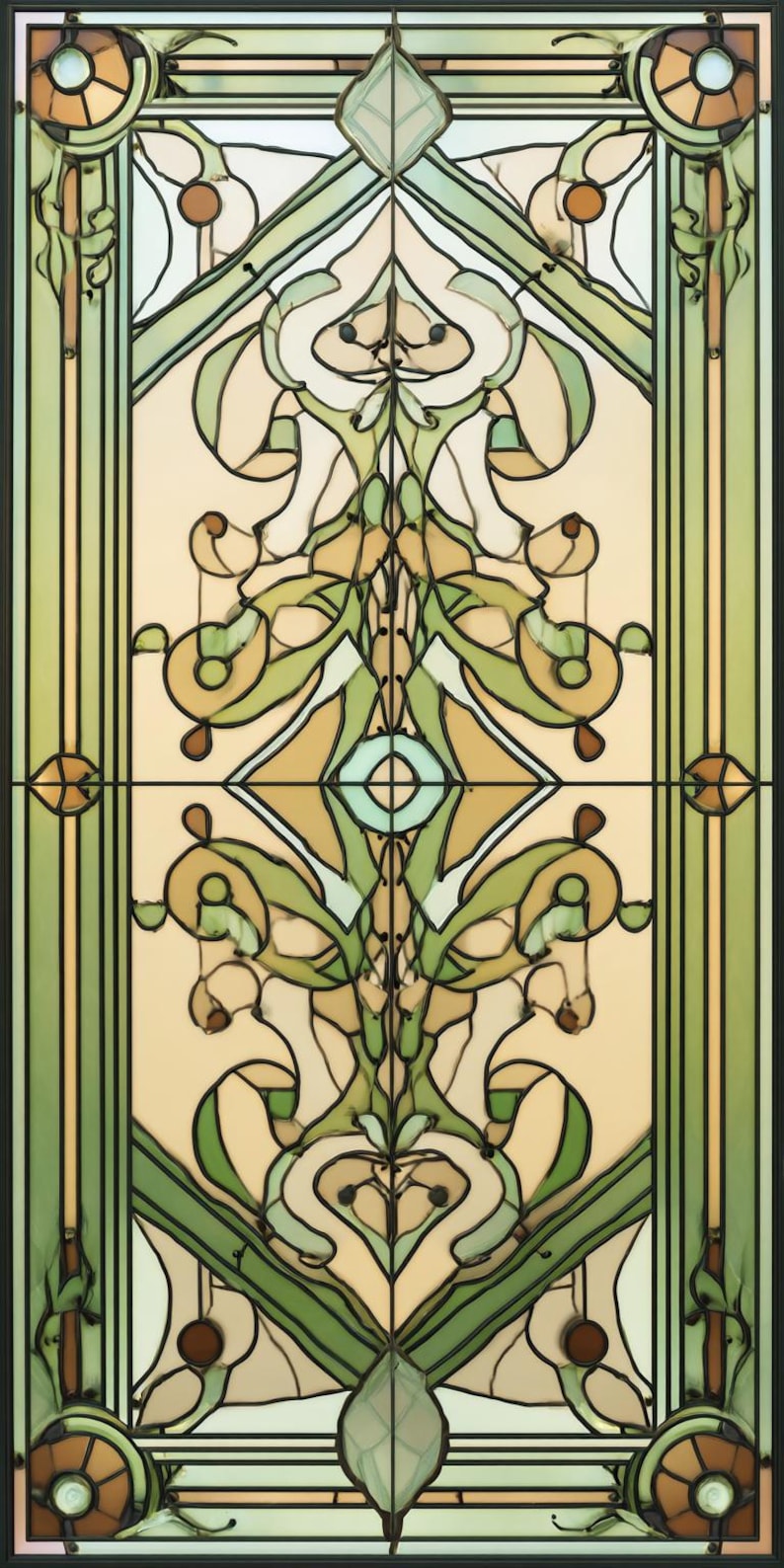 Art Nouveau Floral Stained Glass Window Film – Decorative Privacy Panel ...