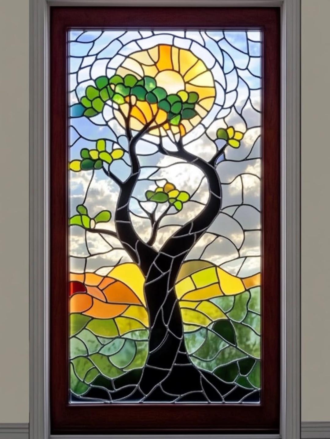 Custom Tree and Sun Stained Glass Window Film Privacy Decorative Door ...