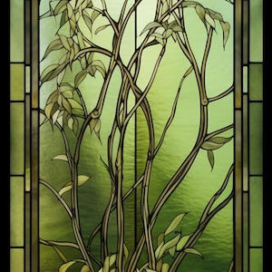 Custom Stained Glass Window Film - Nature-inspired Tree and Vine Design ...