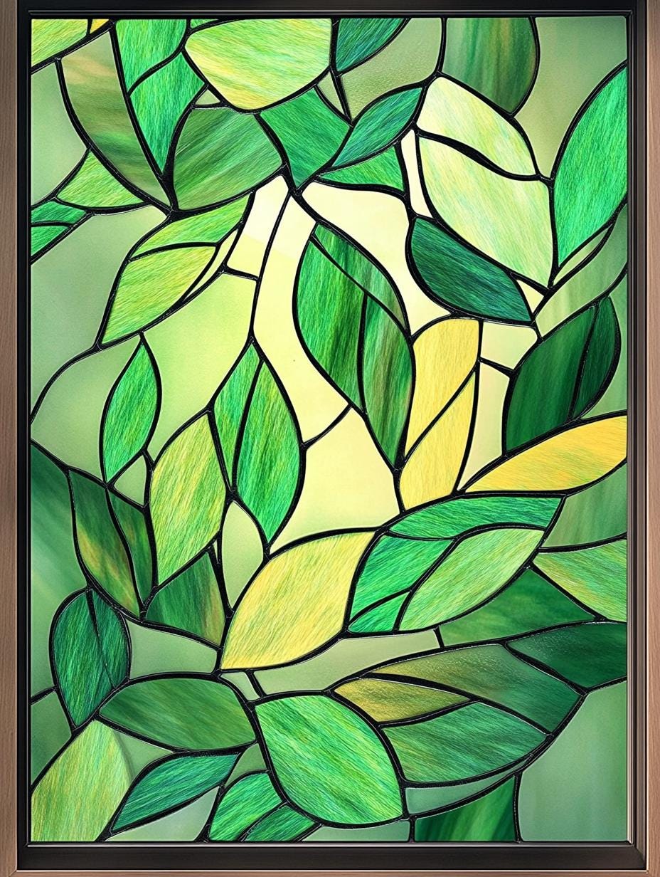 Custom Green Leaf Stained Glass Window Film Privacy Decorative Cling ...