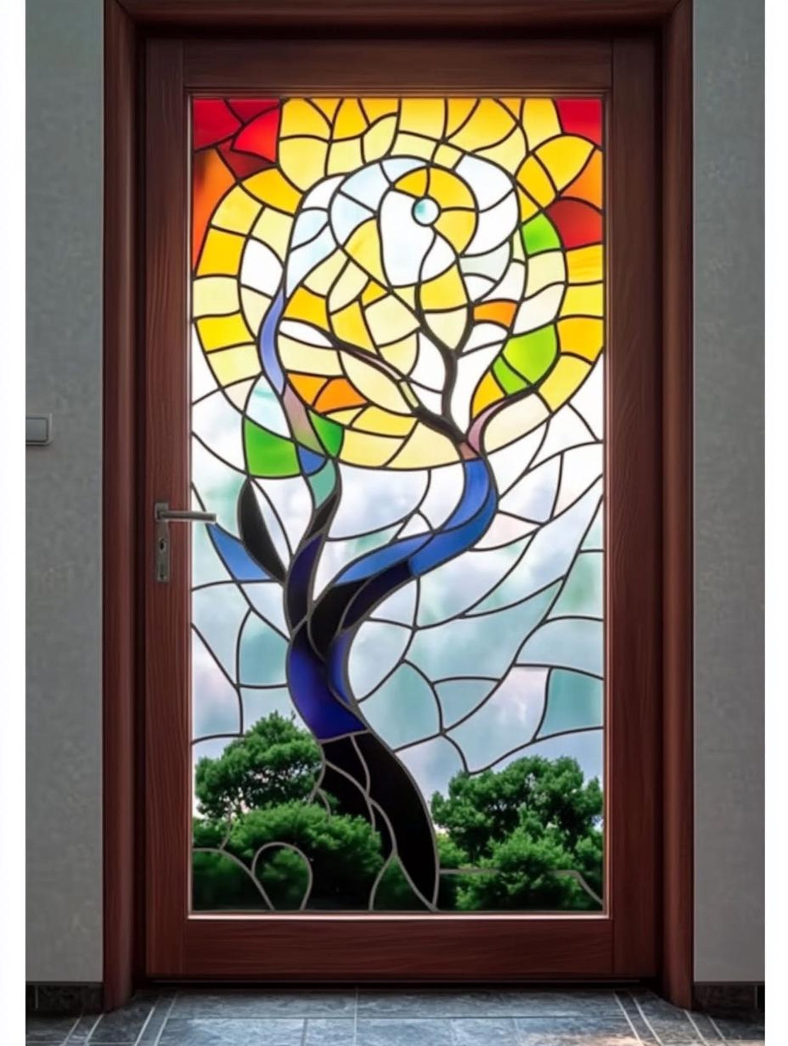 Custom Tree and Sun Stained Glass Window Film Privacy Decorative Door ...