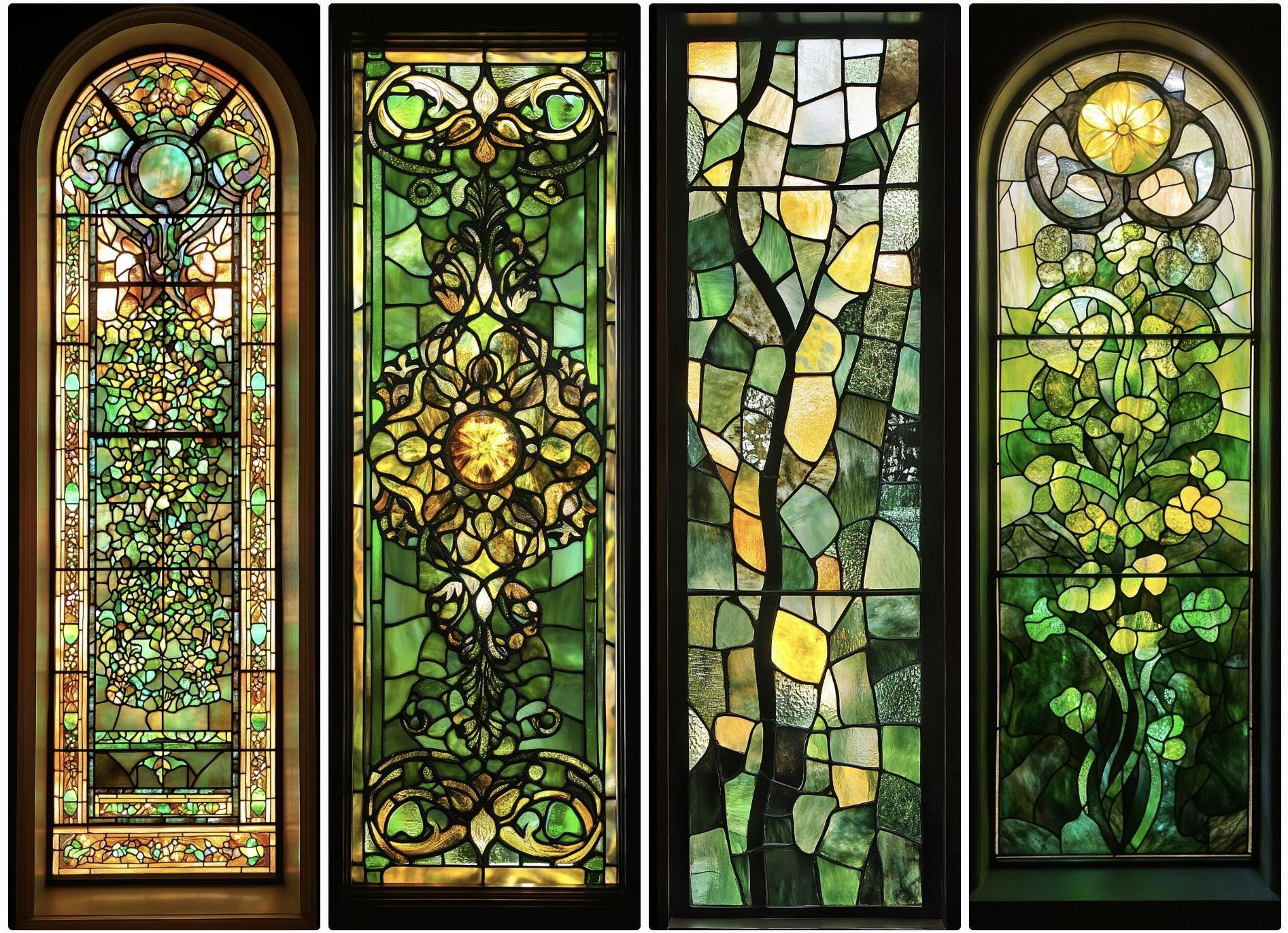 Custom Green Stained Glass Window Film Vintage Botanical Privacy Panel ...