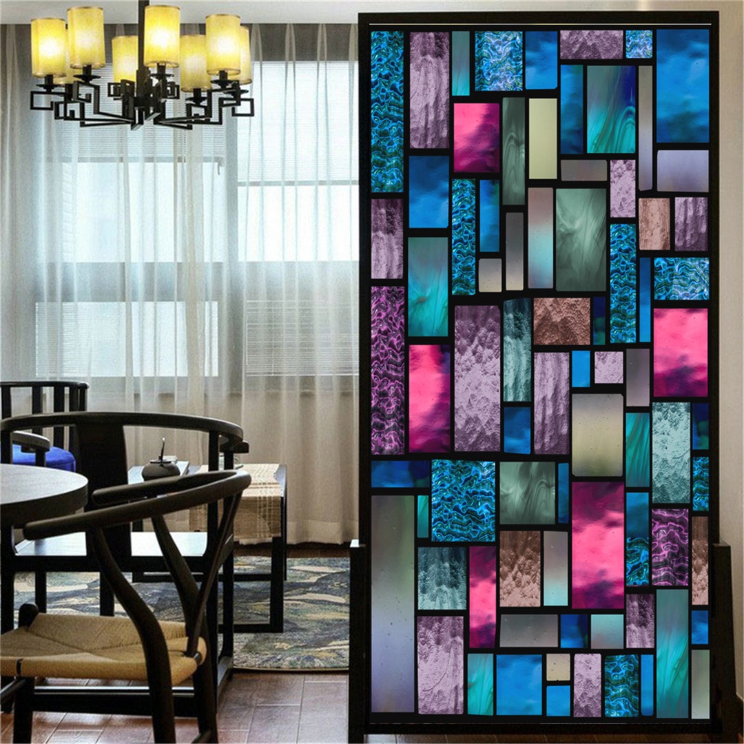 Privacy Windows Film Decorative Color Brick Stained Glass Window ...