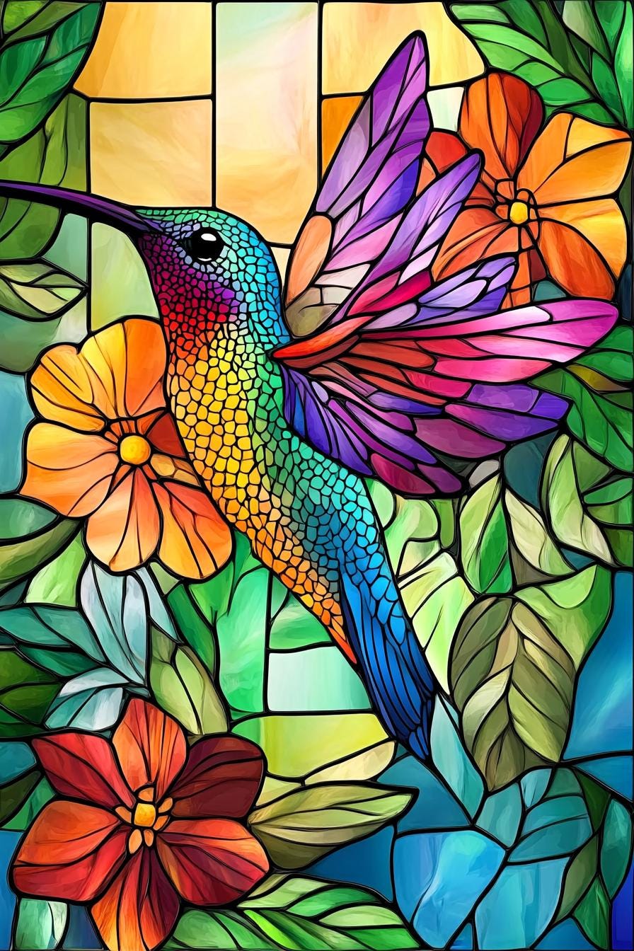 Hummingbird Stained Glass Window Film – Frosted Privacy Decorative ...