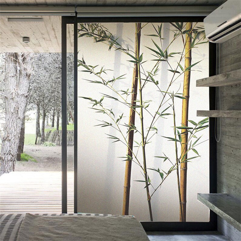 Window Film Privacy Green Bamboo Non Adhesive Glass Sticker - Etsy