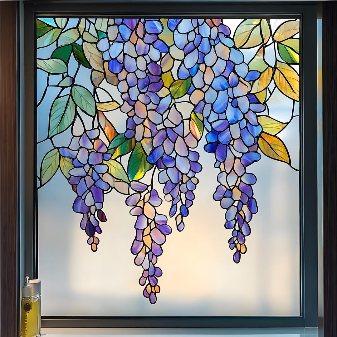 Custom Wisteria Stained Glass Window Film - Elegant Privacy Frosted ...