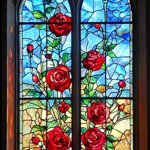 Custom Stained Glass Rose Window Film Elegant Floral Privacy Decorative ...