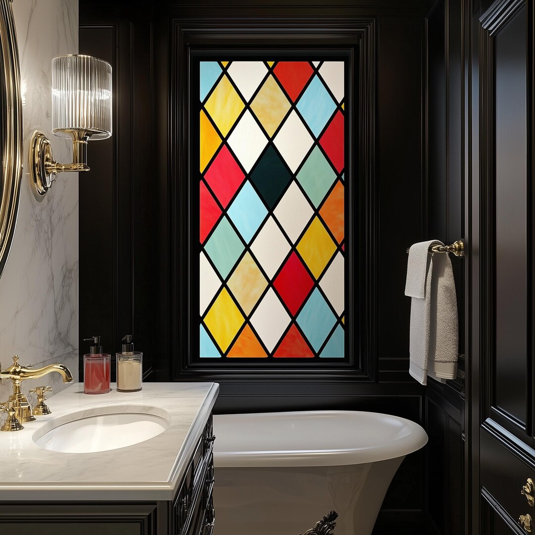 Decorative Stained Glass Privacy Film – Colorful Lattice Window Tint ...