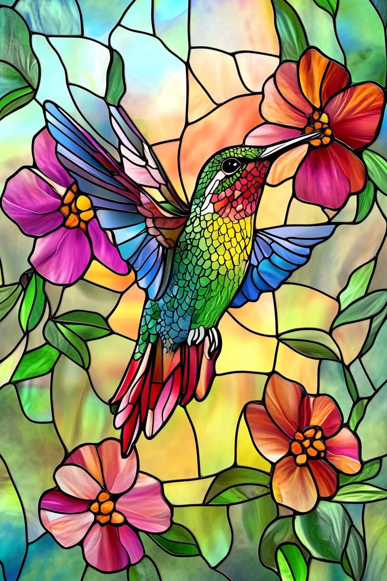 Hummingbird Stained Glass Window Film – Frosted Privacy Decorative ...