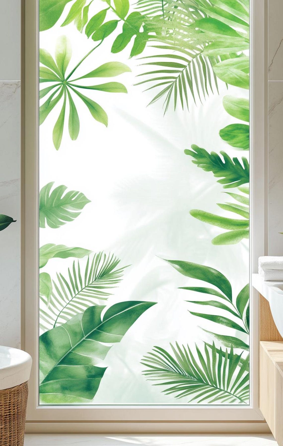 Modern Nature Leaf Design Window Cling Privacy Film Frosted Finish for ...