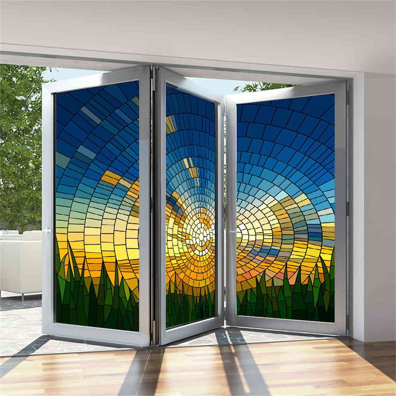 Window Film Frosted Stained Glass Films,customized Scenery Sun Starry ...
