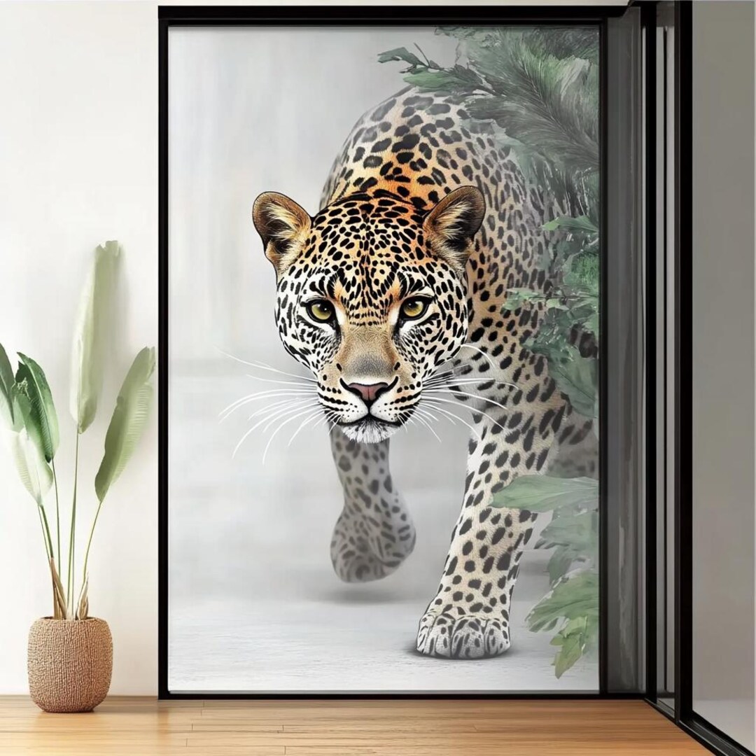 Leopard Walk Privacy Window Film: Realistic Animal Design With Static ...