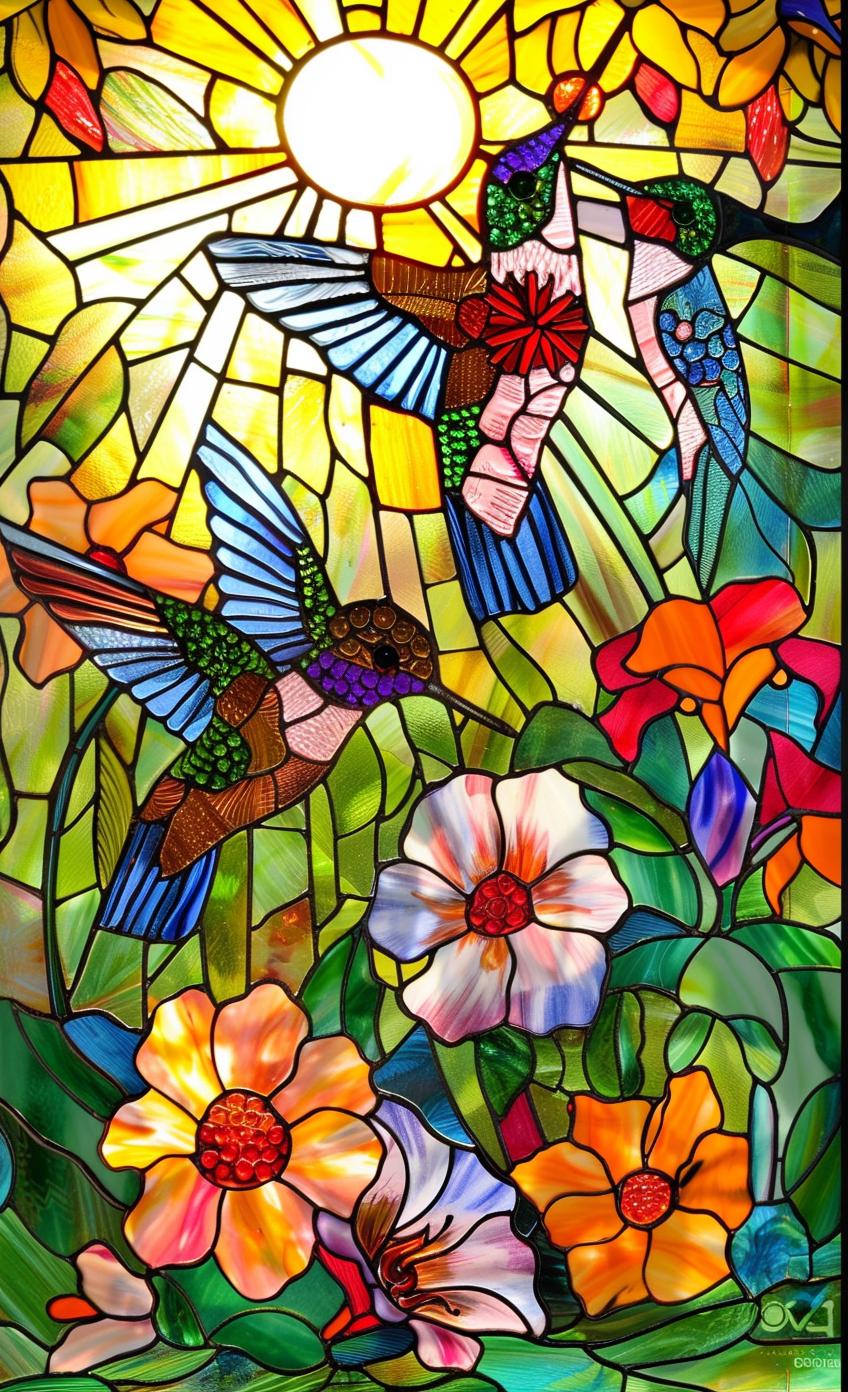 Hummingbird Stained Glass Window Film - Vibrant Privacy Cling With ...