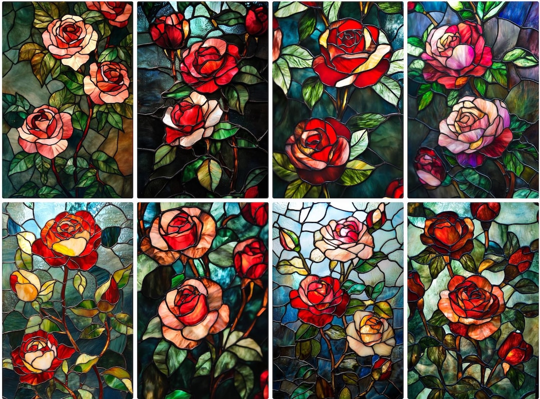 Custom Rose Stained Glass Window Film | Privacy Decorative Floral ...