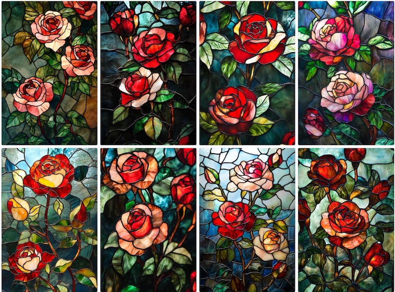 Custom Rose Stained Glass Window Film | Privacy Decorative Floral ...