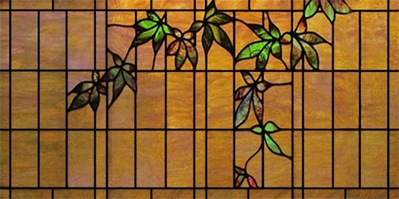 Custom Stained Glass Privacy Film – Horizontal Vine and Amber Design ...