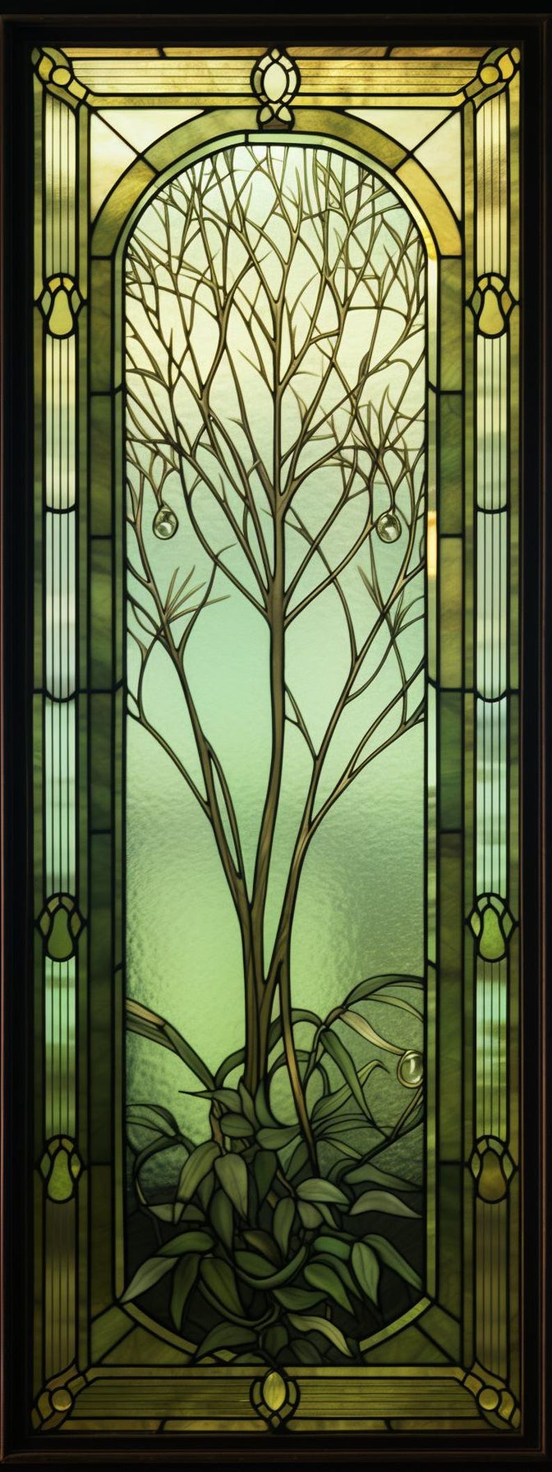 Custom Stained Glass Window Film - Nature-inspired Tree and Vine Design ...