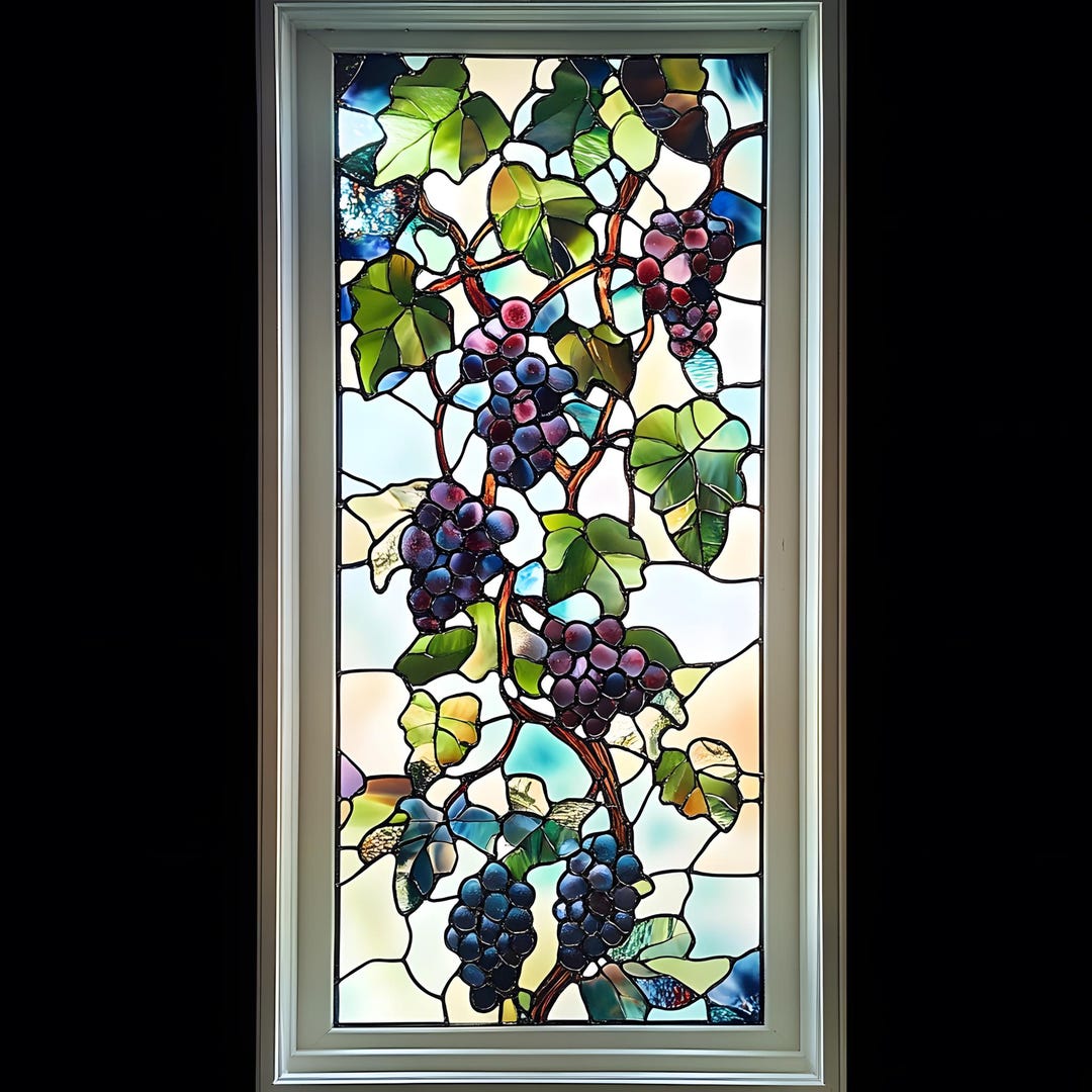 Grape Vine Stained Glass Window Film - Privacy Frosted Decorative Vinyl ...