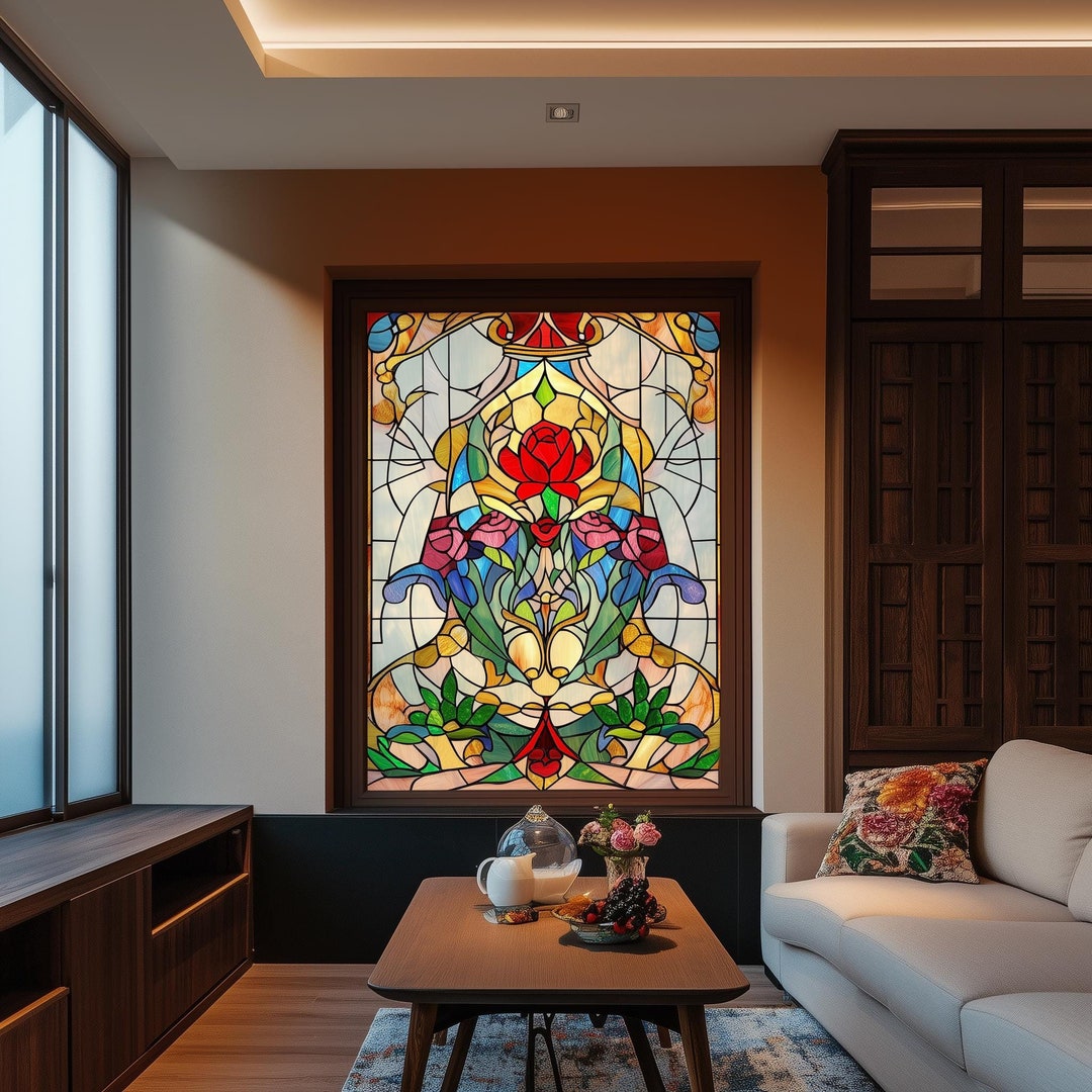 Custom Stained Glass Window Film With Floral Design | Decorative ...