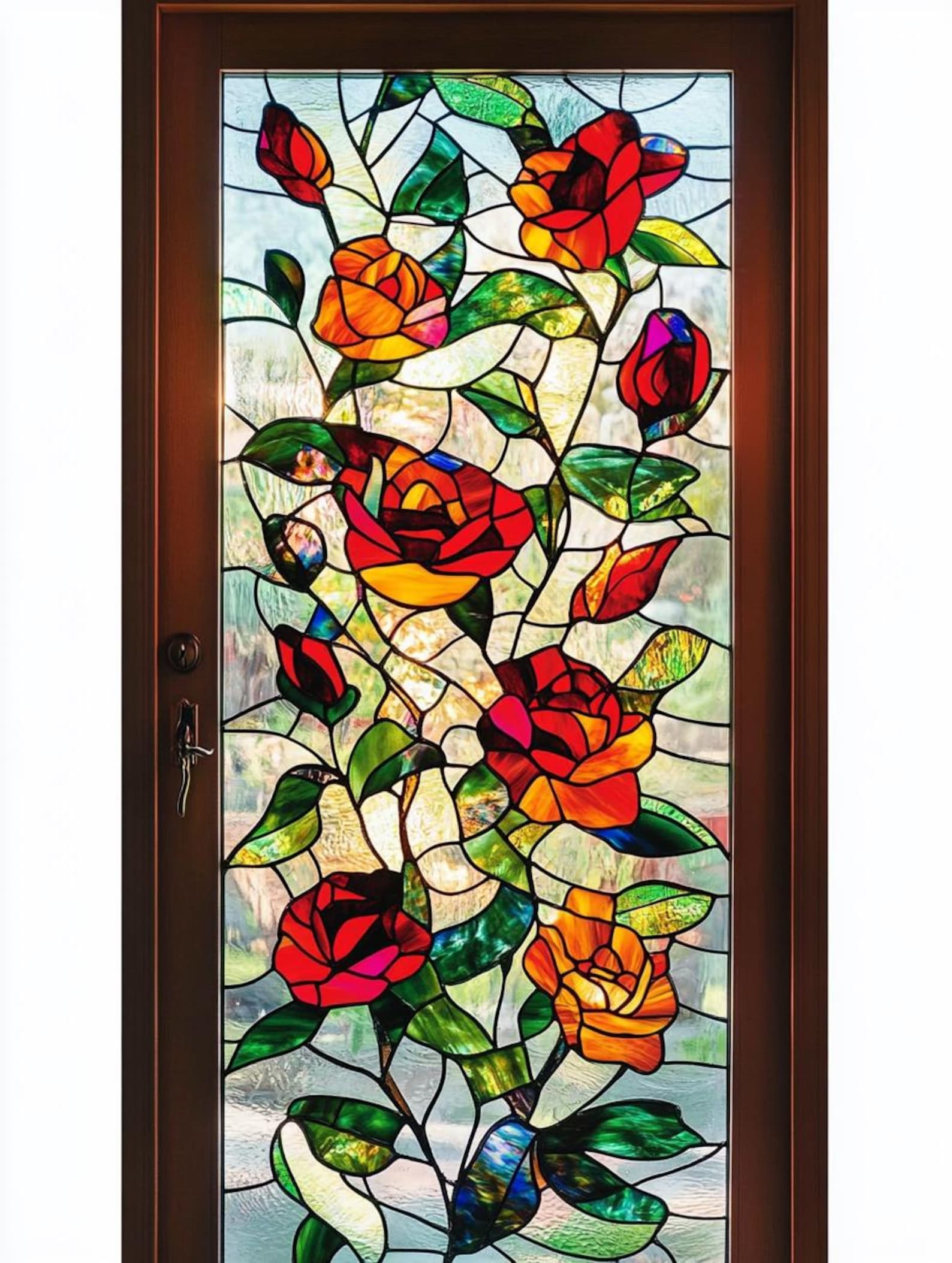 Rose Pattern Stained Glass Window Privacy Film for Front Door Static ...
