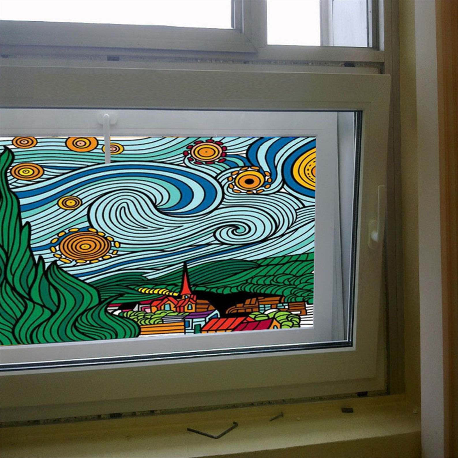 Window Film Frosted Stained Glass Films,customized Scenery Sun Starry ...