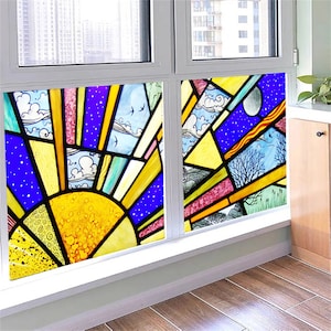 Window Film Frosted Stained Glass Films Static Cling Privacy Films Sun Moon Door Sticker Kitchen ...