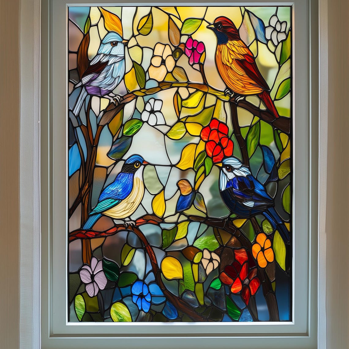 Decorative Window Tint - Custom Size Vibrant Stained Glass, Flowers ...