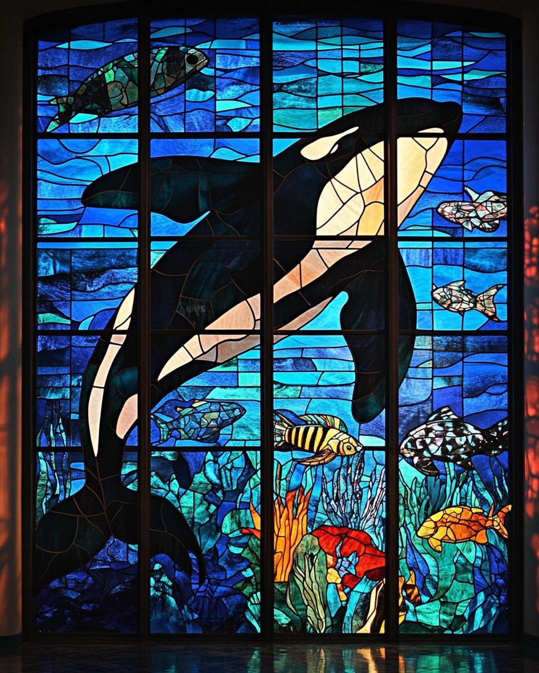 Custom Orca Whale Stained Glass Window Film Ocean Theme Privacy ...