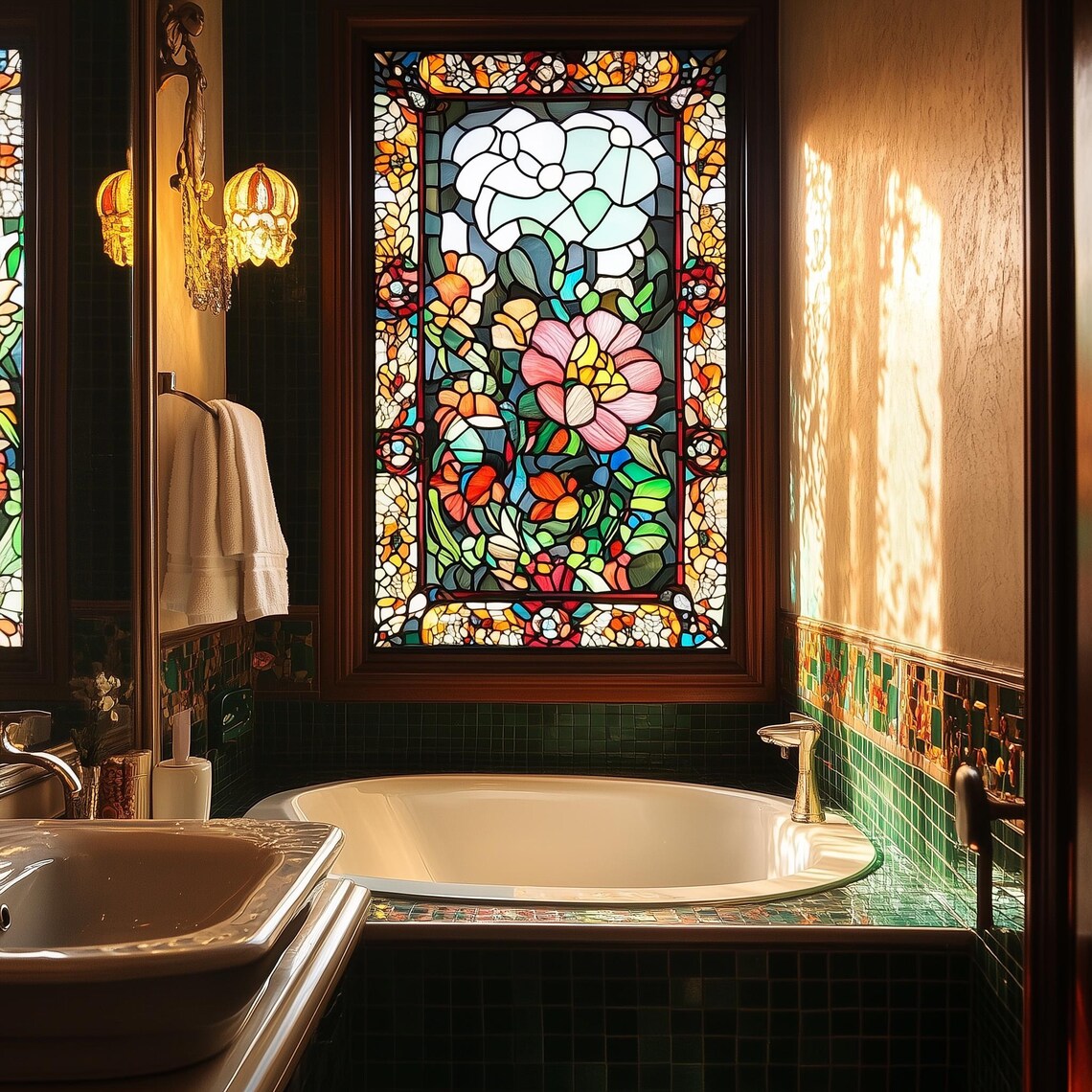Custom Size Colored Stained Glass Film - Classic Vintage Style, Privacy ...