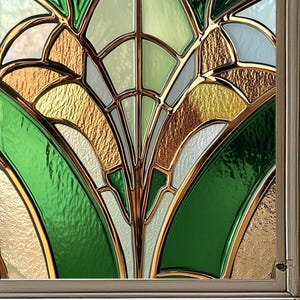 Art Deco Style Green and Gold Window Film Stained Glass Privacy Cling ...