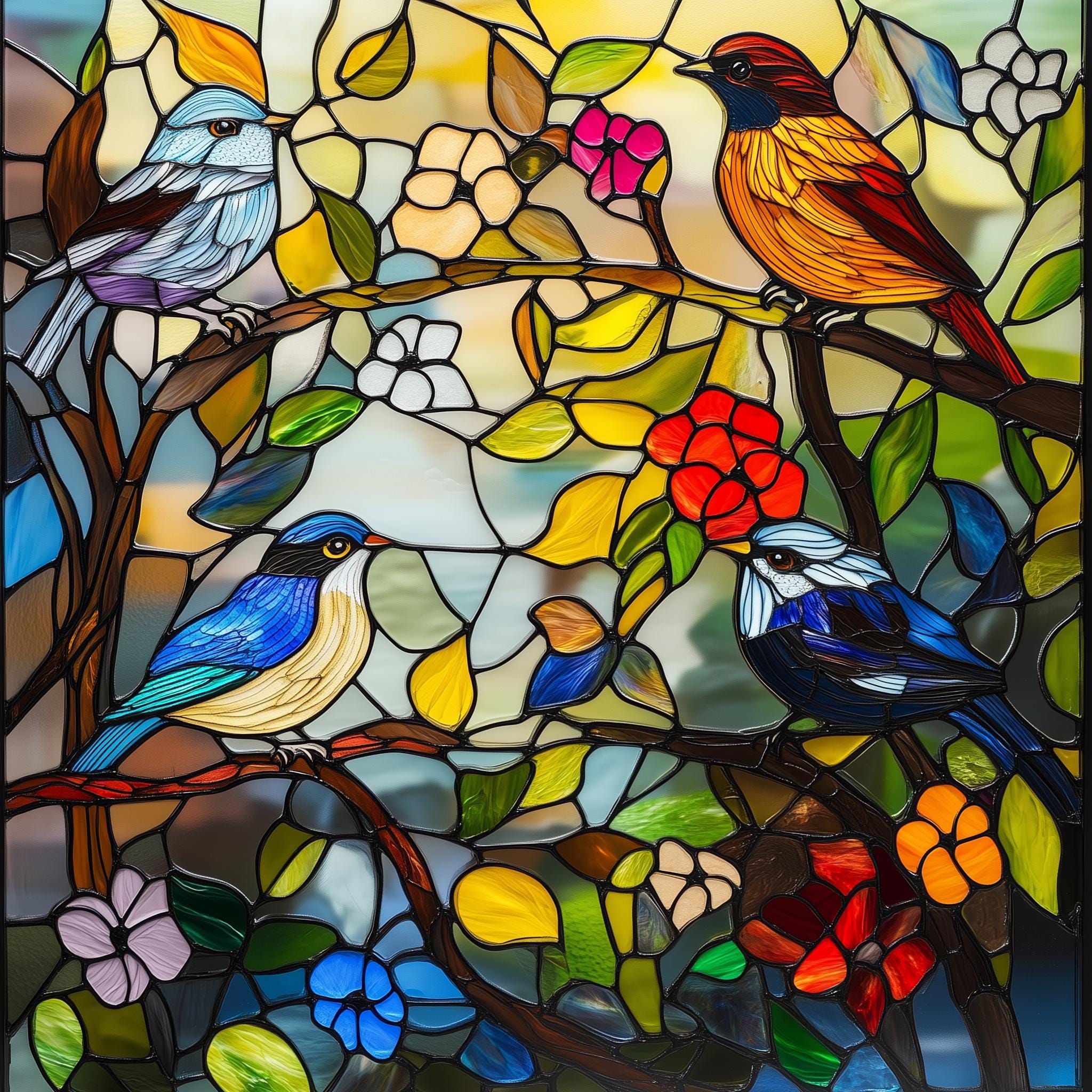 Decorative Window Tint - Custom Size Vibrant Stained Glass, Flowers ...