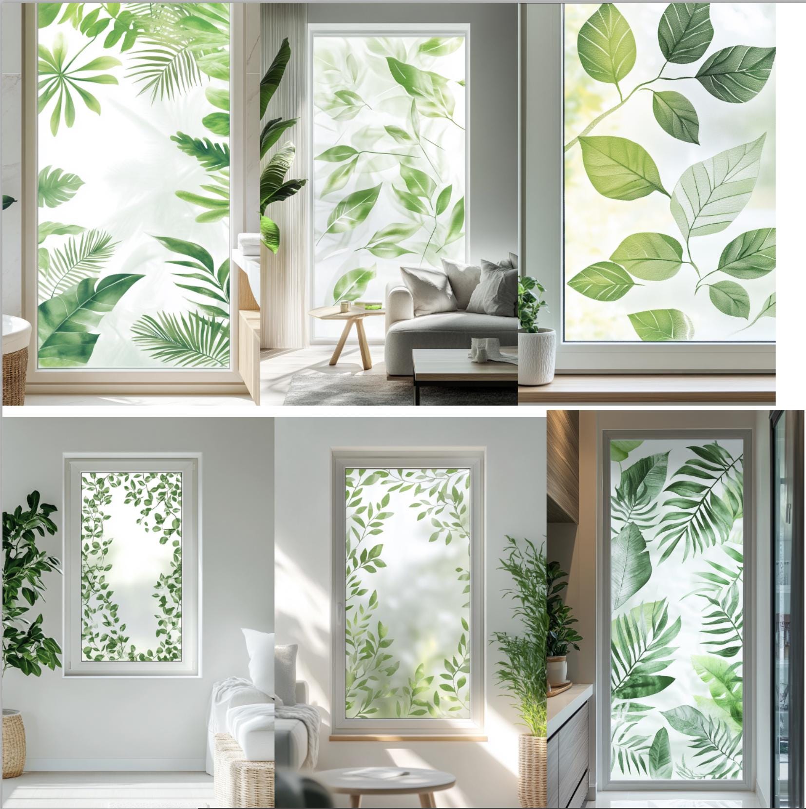 Modern Nature Leaf Design Window Cling Privacy Film Frosted Finish for ...