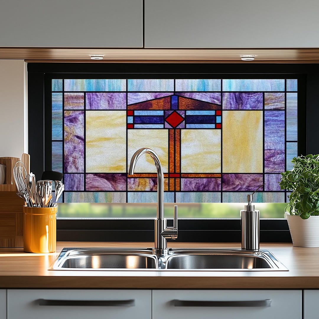 Abstract Cross Stained Glass Window Film – Horizontal Privacy Film for ...