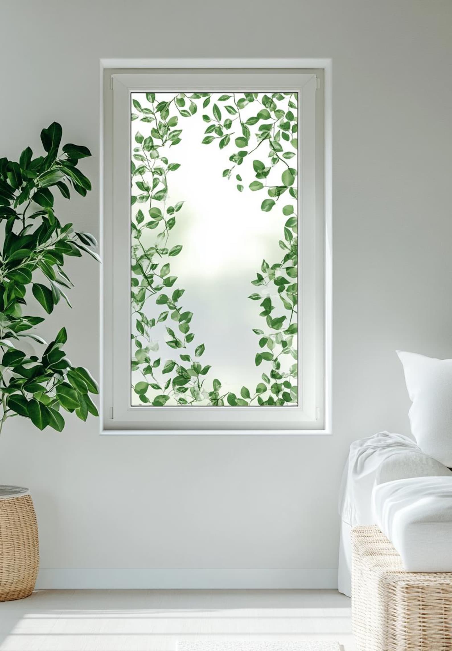 Modern Nature Leaf Design Window Cling Privacy Film Frosted Finish for ...