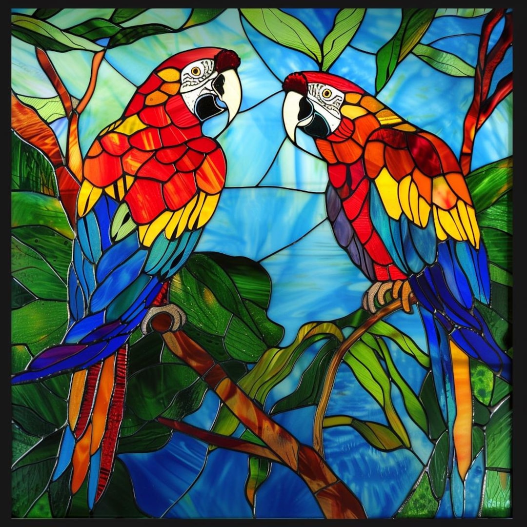 Tropical Parrot Stained Glass Window Film - Vibrant Jungle Design for ...
