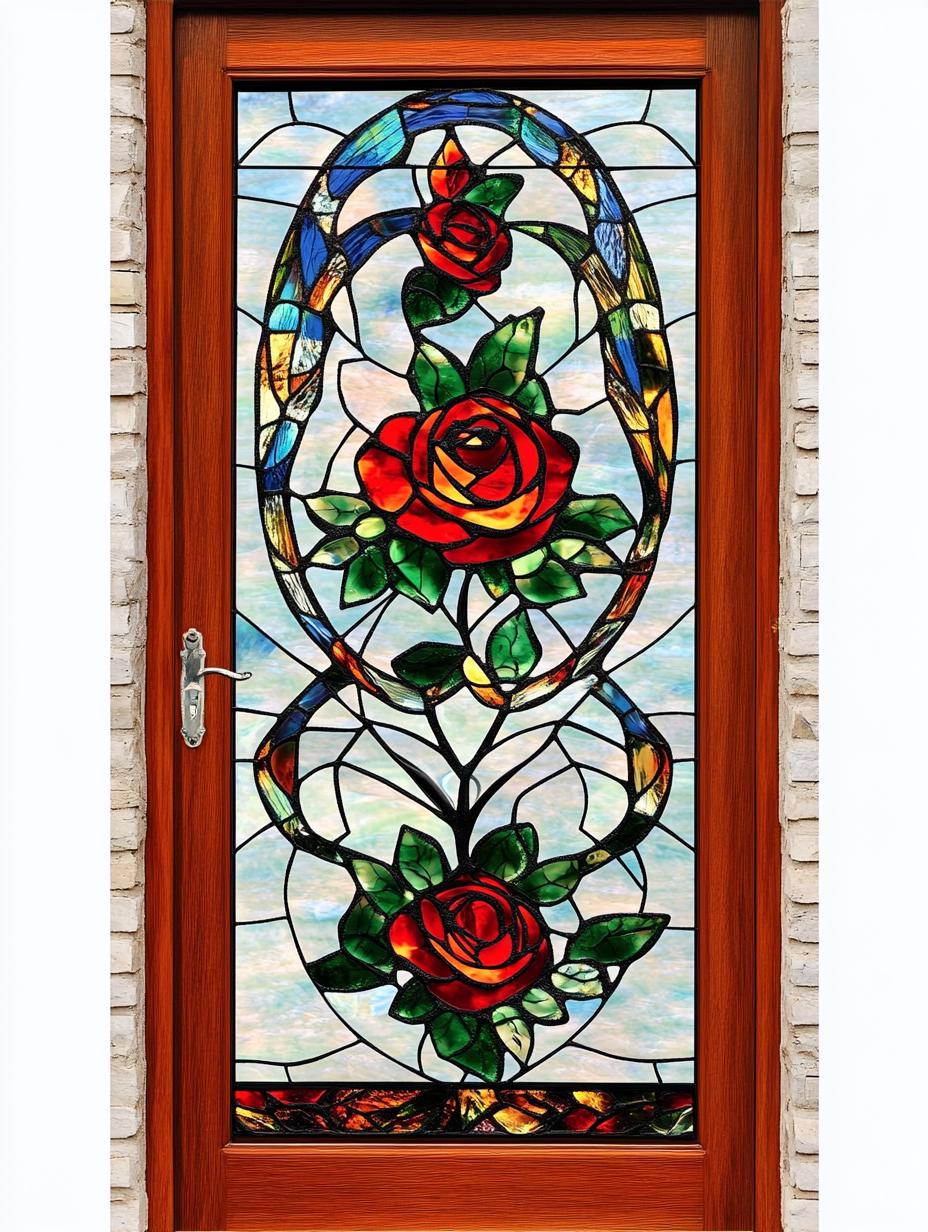 Rose Pattern Stained Glass Window Privacy Film for Front Door Static ...