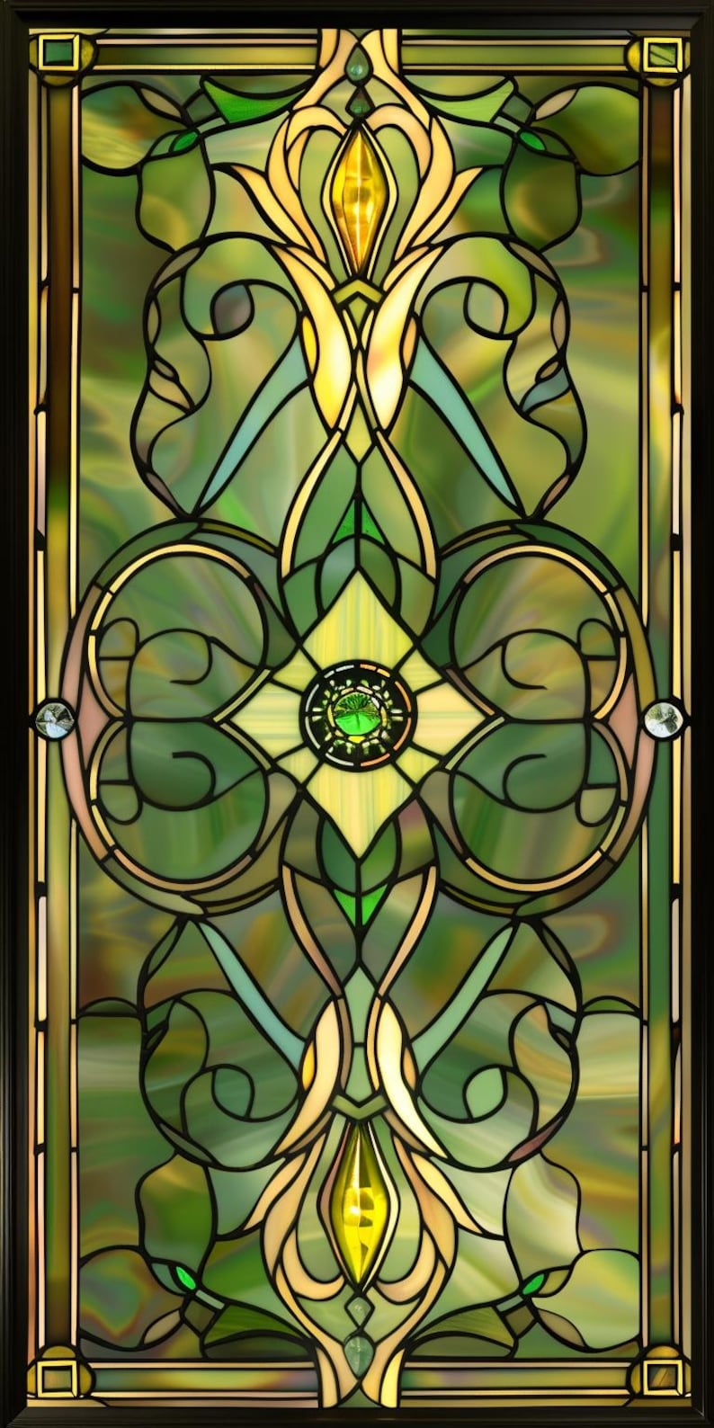 Art Nouveau Floral Stained Glass Window Film – Decorative Privacy Panel ...