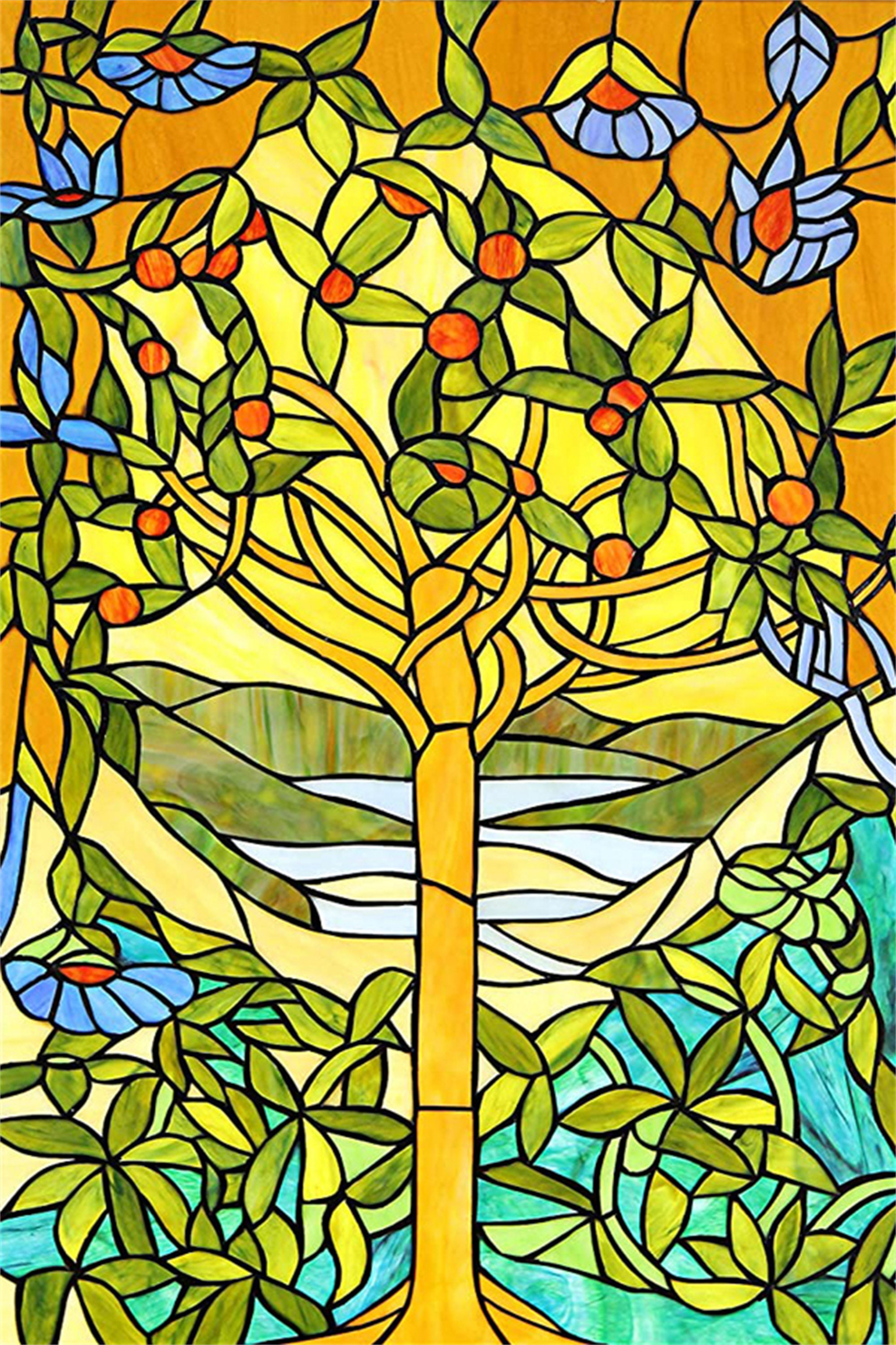 Window Film Frosted Stained Glass Films Customized Trees Static Cling ...