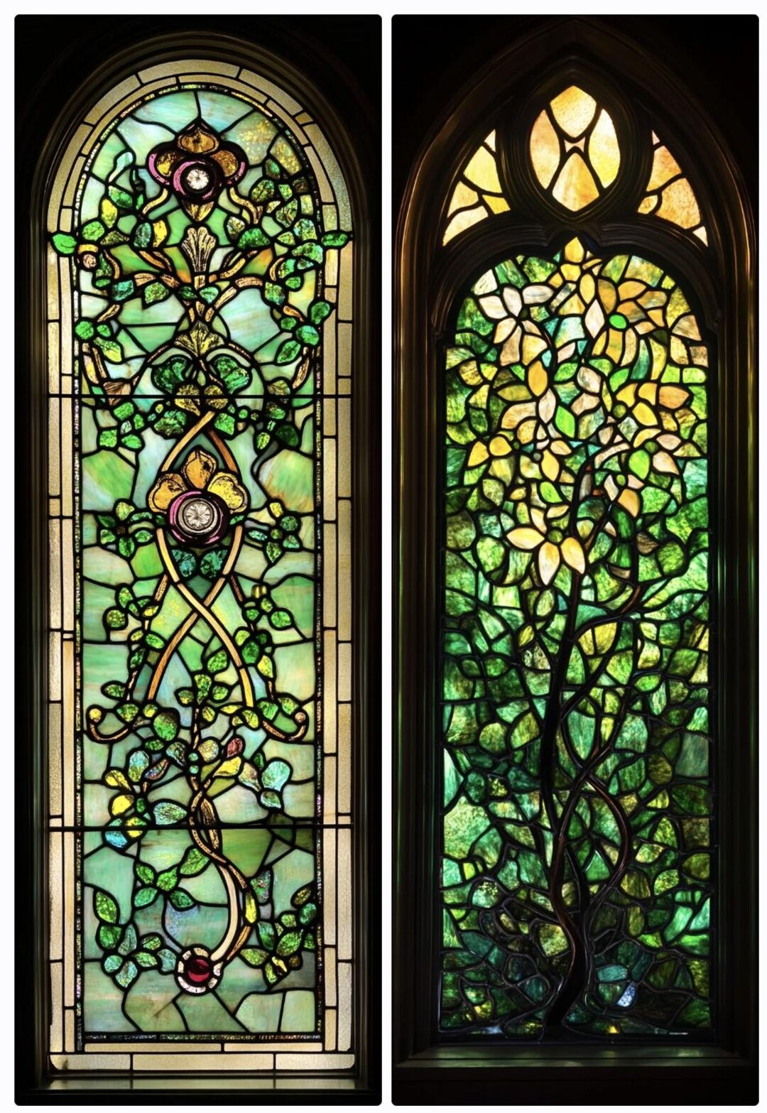 Custom Arched Botanical Stained Glass Window Film Privacy Decorative ...