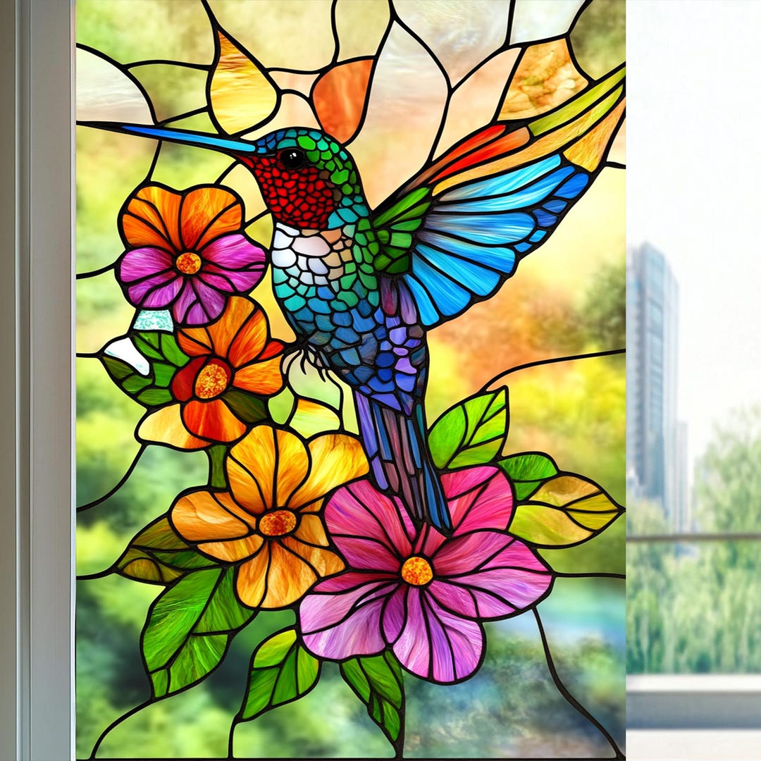 Hummingbird Stained Glass Window Film – Frosted Privacy Decorative ...