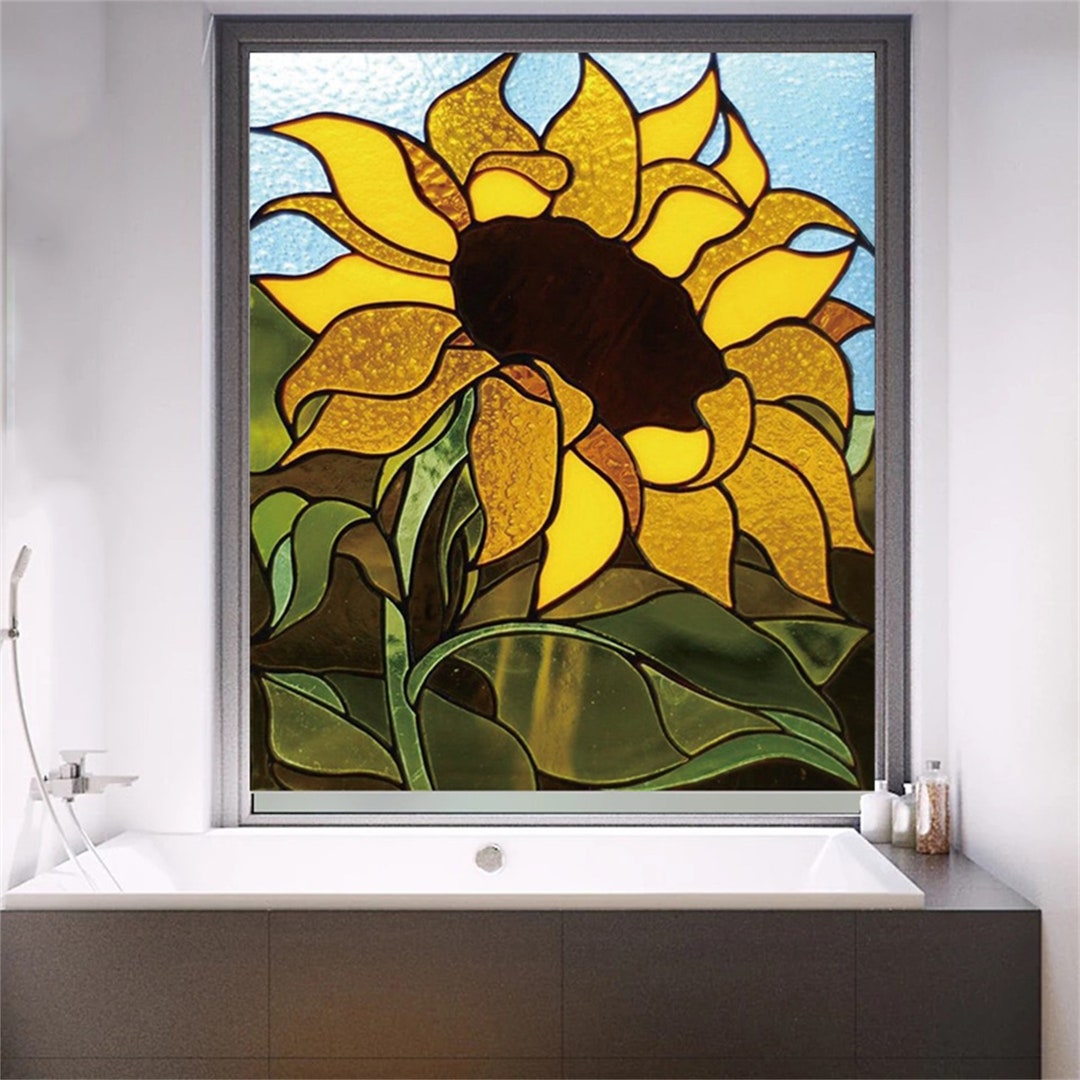 Custom Size Stained Glass Window Film Frosted Sunflower Glass Films ...