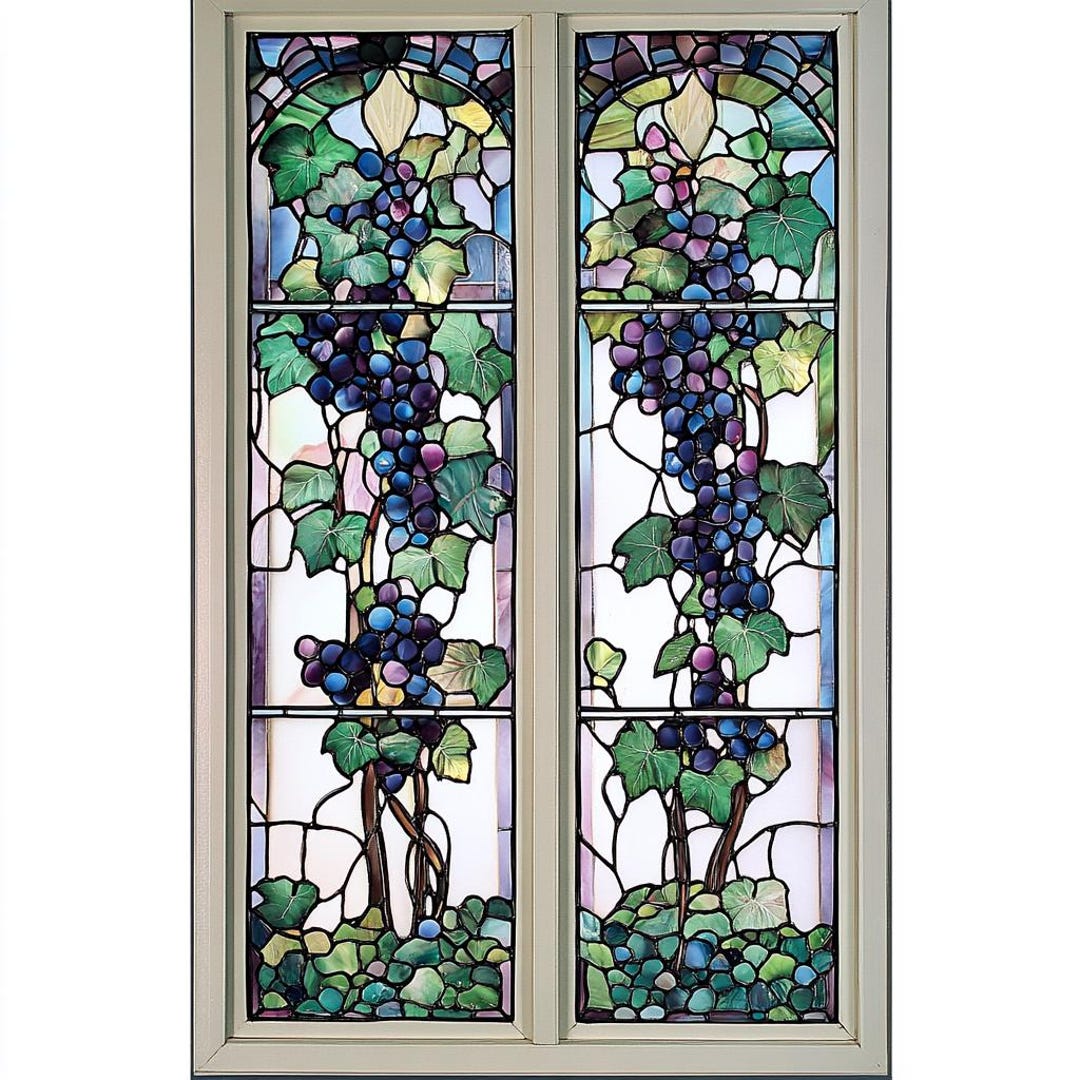 Elegant Grape Stained Glass Window Film - Decorative Privacy Frosted ...