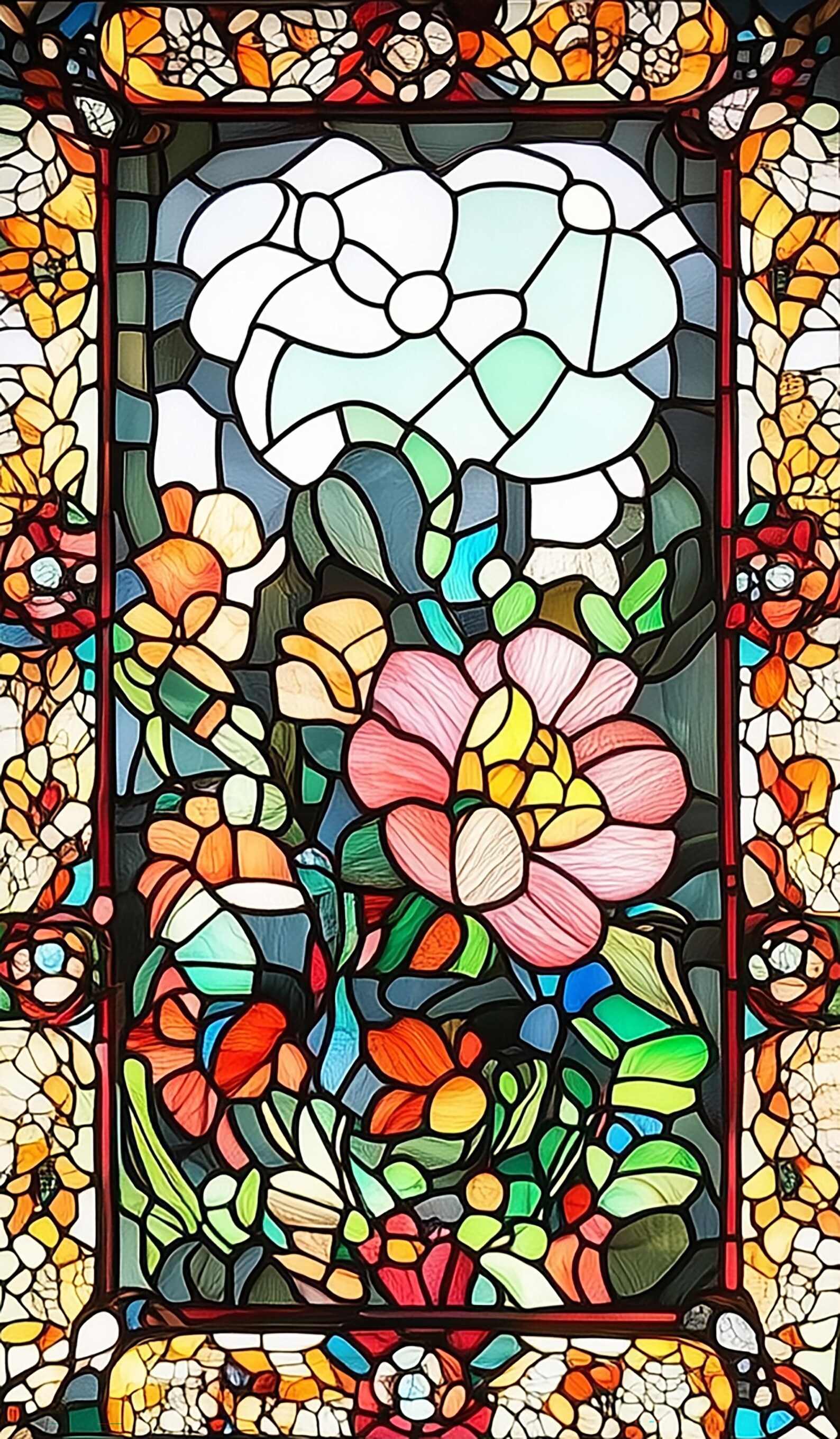 Custom Size Colored Stained Glass Film - Classic Vintage Style, Privacy ...