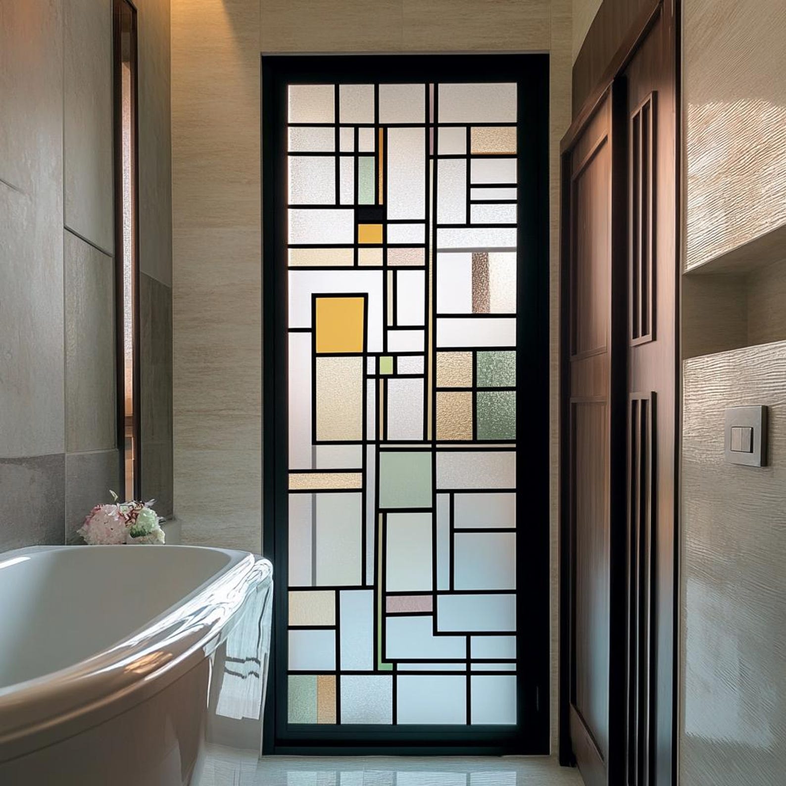 Custom Geometric Frosted Window Privacy Film Static Cling Non-adhesive ...
